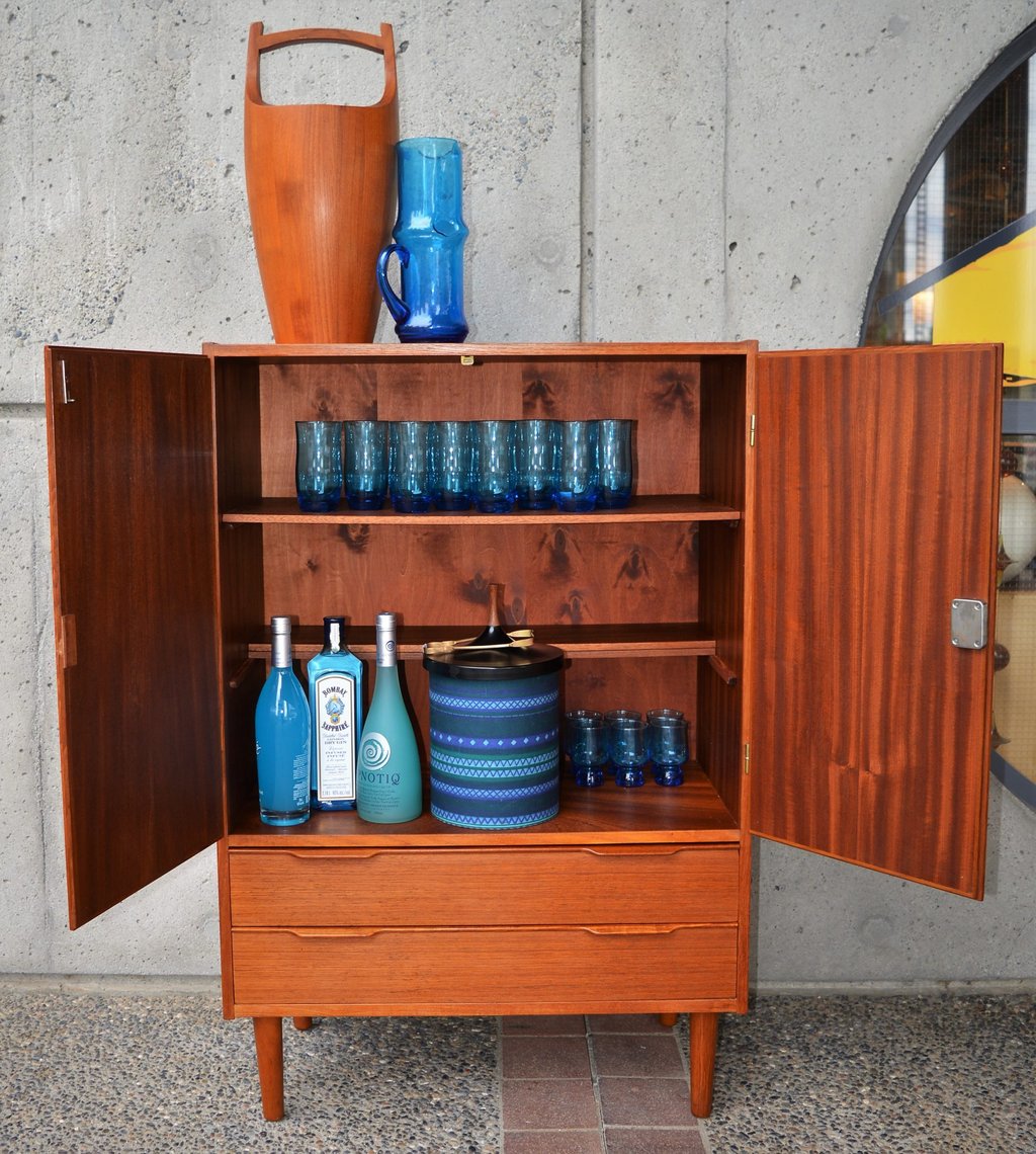 Rare Danish Modern Teak Stand Up Bar Cabinet with Locking | Mid-Century ...