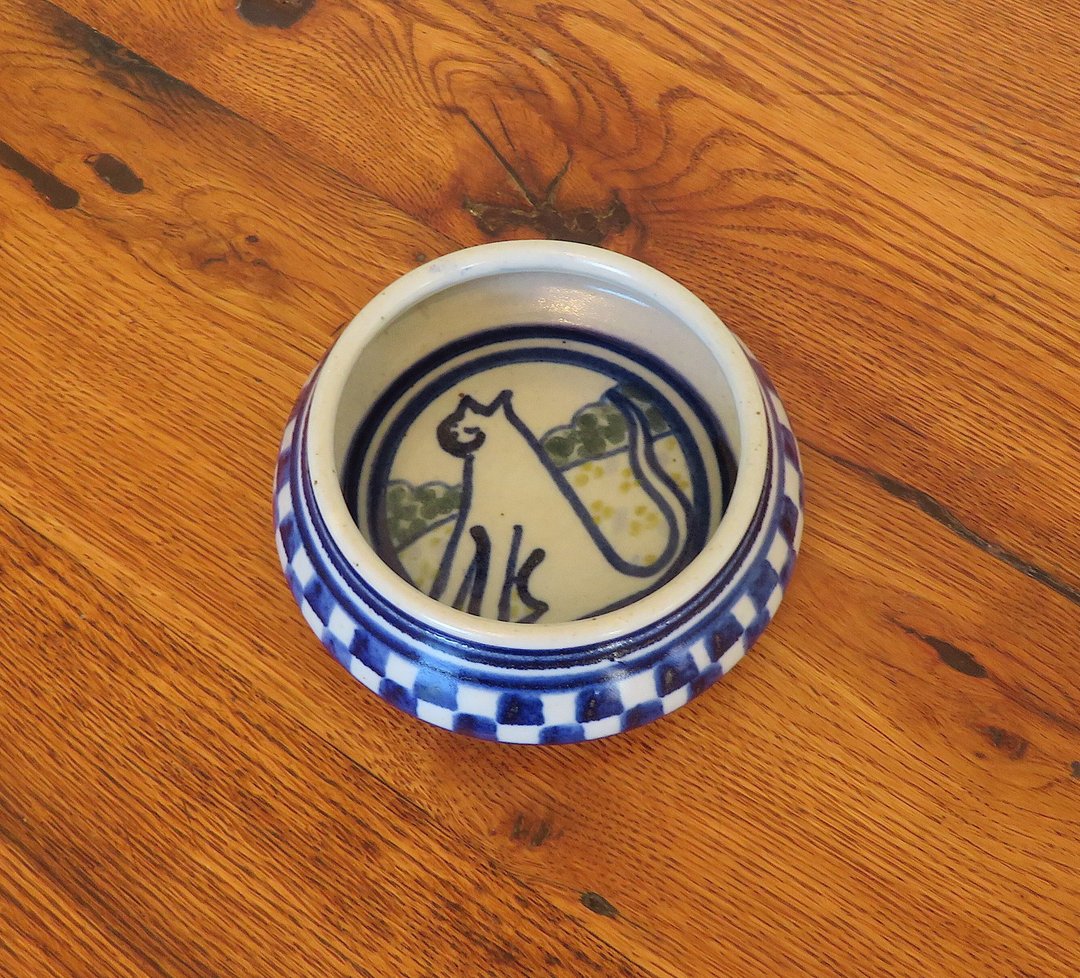 Vintage Debbie Dean Pottery Stoneware Cat Bowl Checkerboard | Small ...