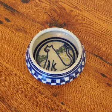 Vintage Debbie Dean Pottery Stoneware Cat Bowl Checkerboard | Small ...