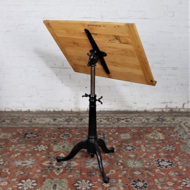 Antique Cast Iron Pedestal Base Drafting Table With Pine Top | GR ...