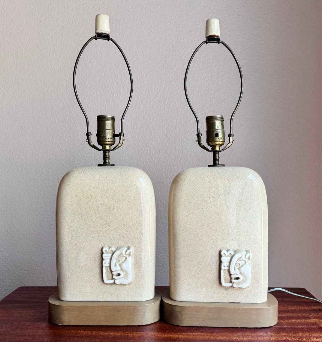 Chic Antique Art Deco Mayan Revival Accent Table Lamps Pair 1930 ...