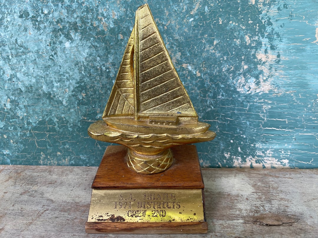 70'a Vintage Sailing Trophy, Gold Tone Metal Sailboat, Dated 1971 ...