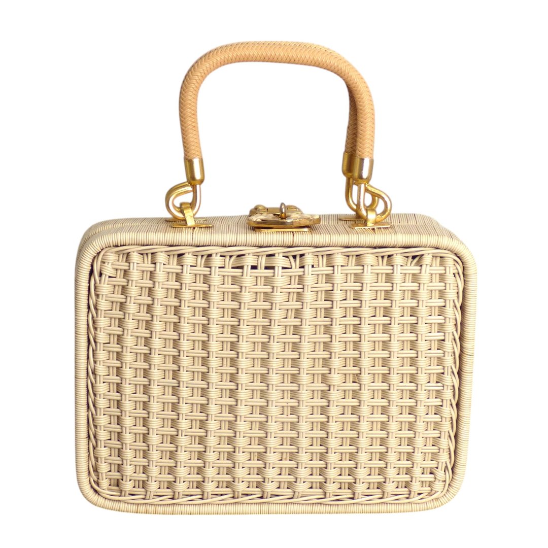 1960s Ivory Wicker Box Purse | Vintage Martini | Dallas, TX