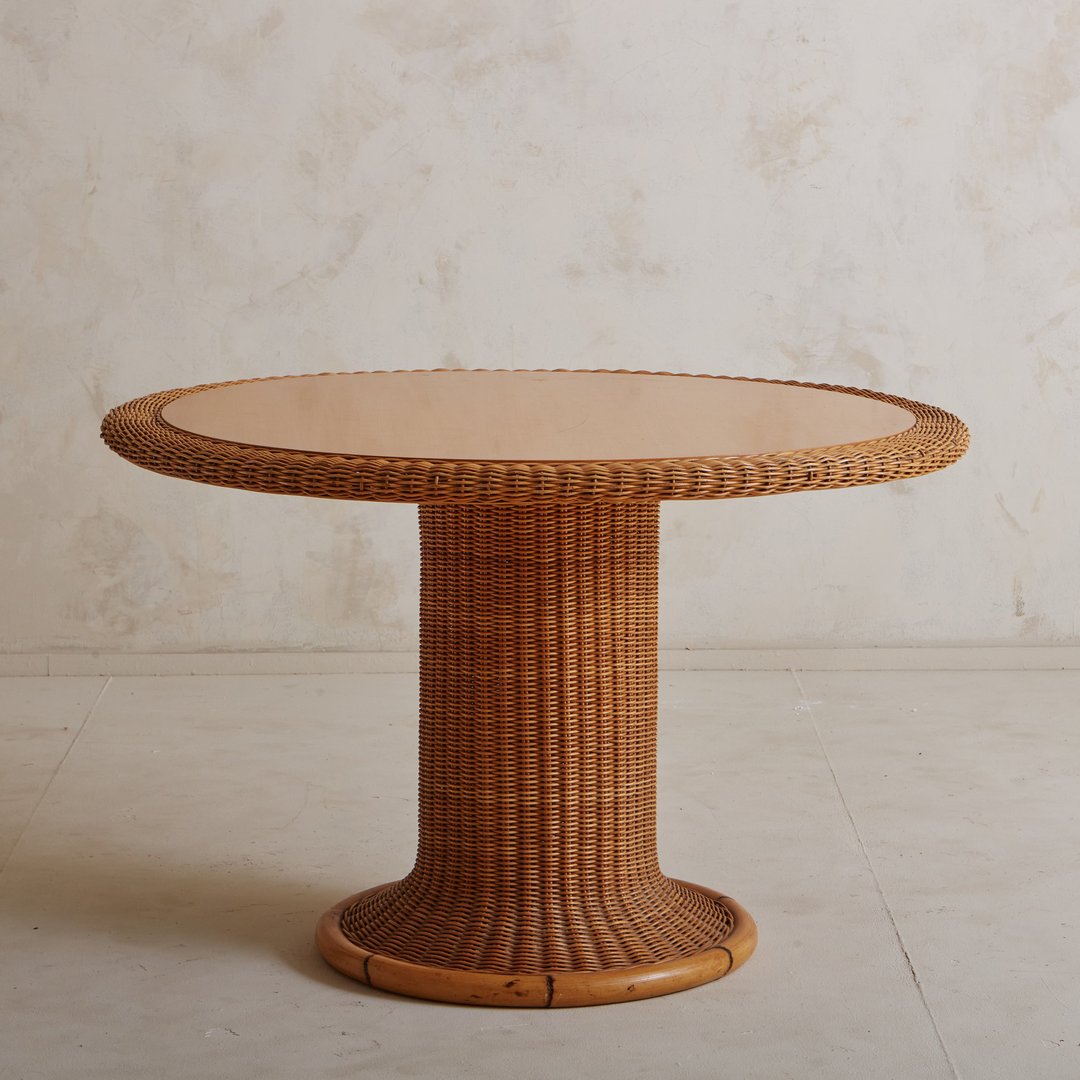 Round Wicker Dining Table with Pedestal Base, Italy 20th Century ...