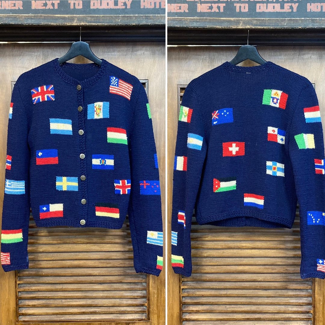 Vintage 1960’s Mod Hand Knit World Flags Cardigan Sweater, 60’s | Vintage on Hollywood ...