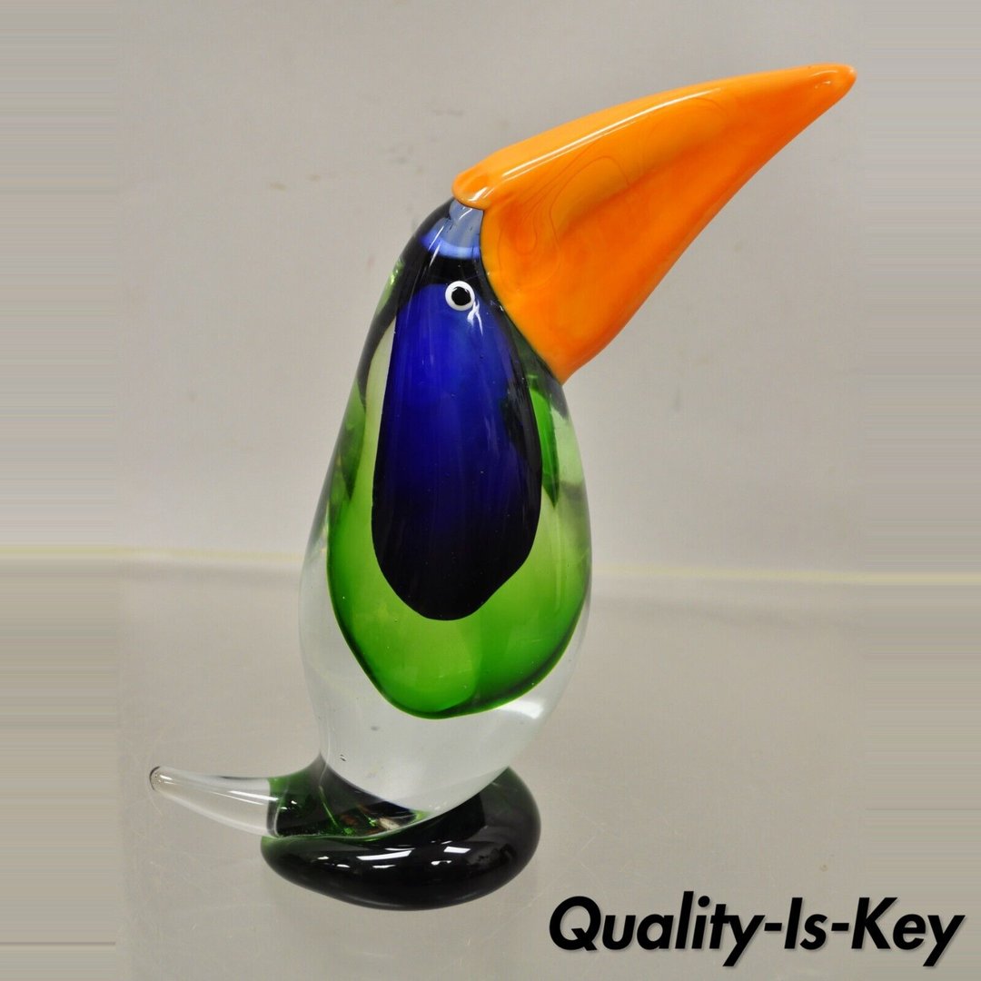 Murano Italian Style Blown Art Glass 9" Green Toucan Bird Paperweight ...