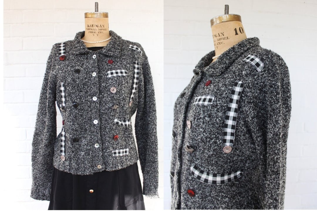 1990's Patchy Grey Knit Cardigan | Kitten Surprise | Chicago, IL