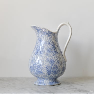 Blue and White English Floral Pitcher | Antica Market - Frederick, MD ...