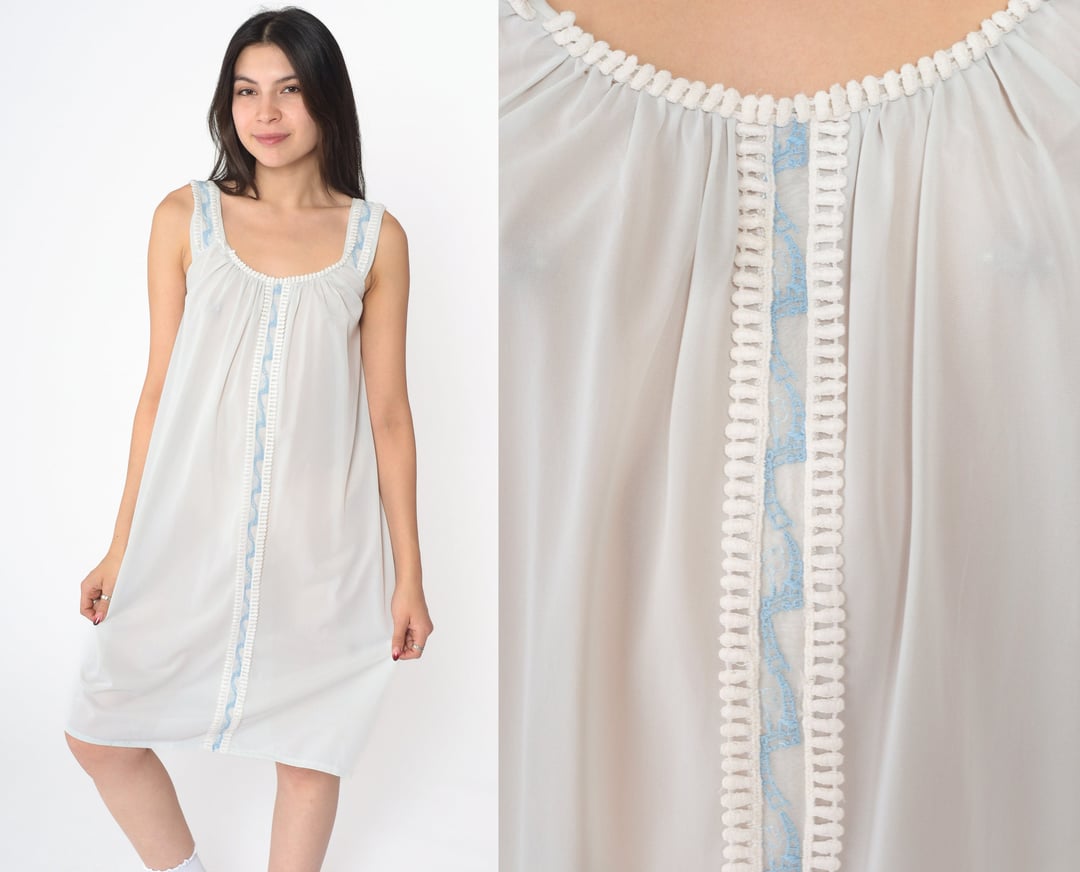 Baby Blue Nightgown 70s Lingerie Slip Dress Mini Nightie Lace | Shop ...