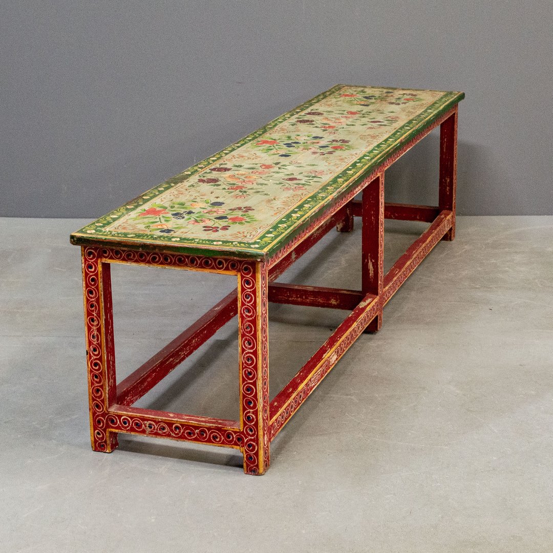 Hand Painted Indian Folk Art Bench | DecorAsian | Denver, CO