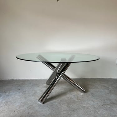 70's Mid-Century Tubular Stainless- Steel Jacks Tripod Dining Table W ...