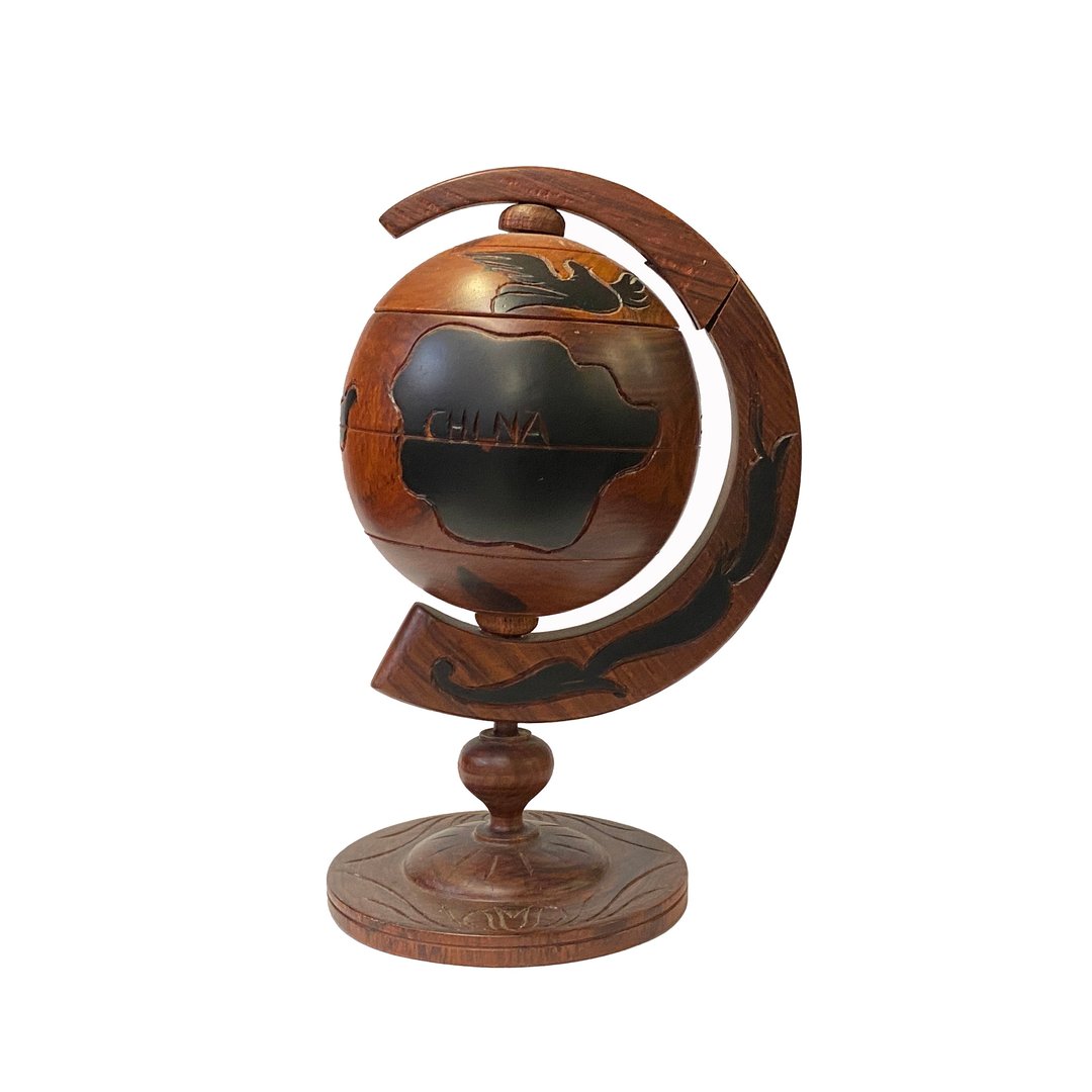 Chinese Handmade Wood Globe Shape Box Display Decor Art ws2385 | Golden ...