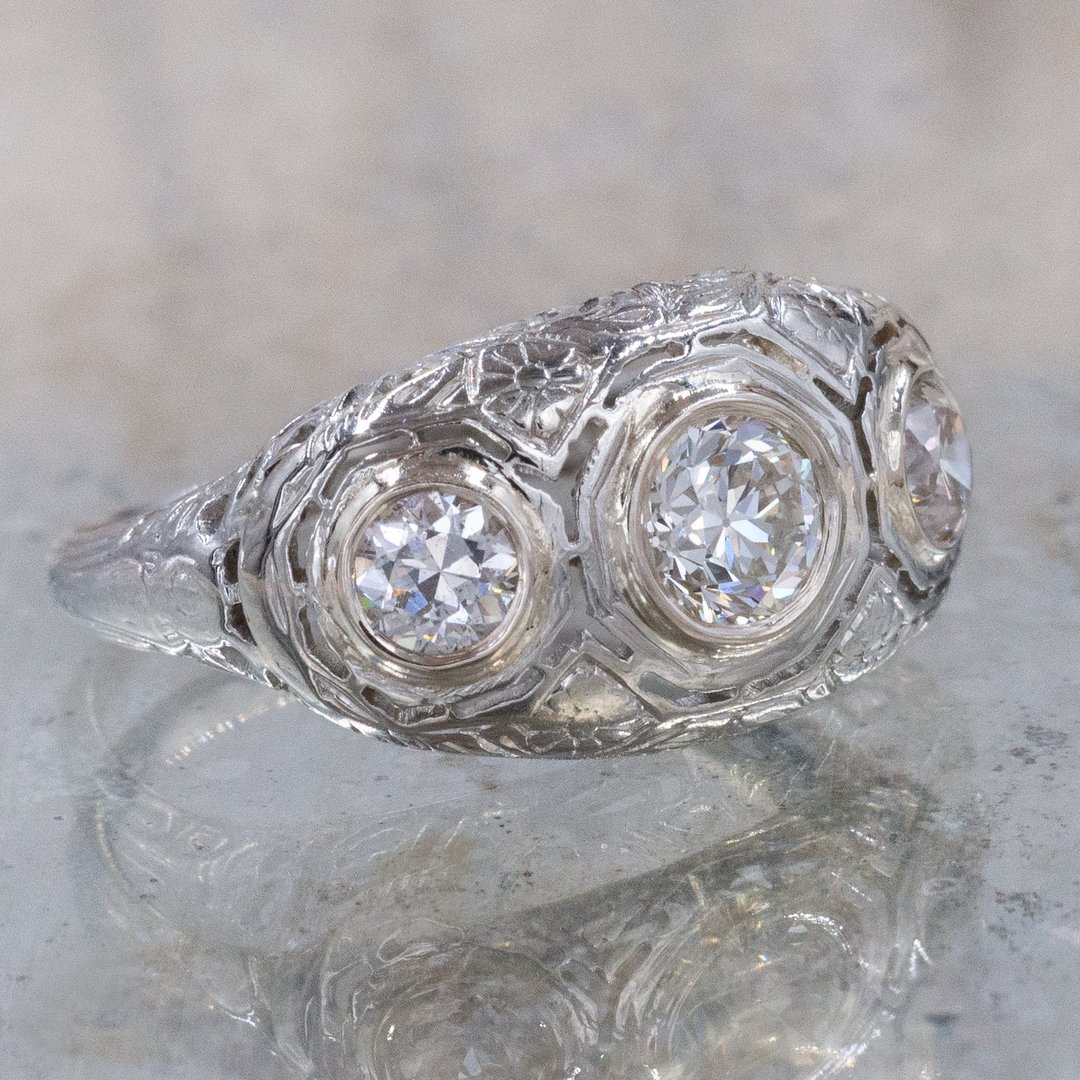 Art Deco Filigree Three Diamond Ring | Pippin Vintage Jewelry | Chelsea ...