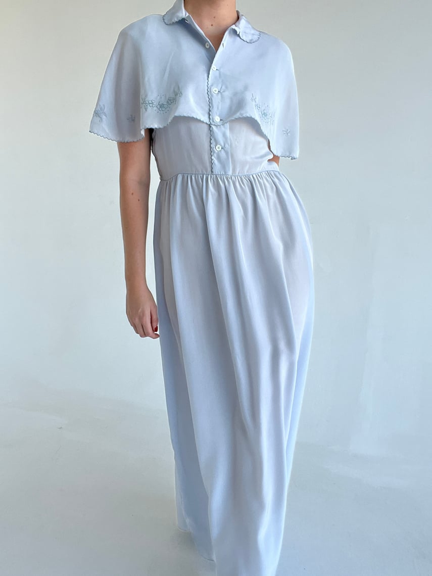 1940's Baby Blue Cape Silk Dress | Eveliina Vintage | Miami, FL