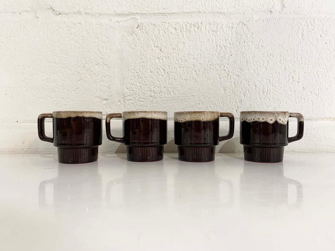 Vintage Brown Mug Set of 4 Mugs Redware Drip Glaze Mid | Check Engine ...