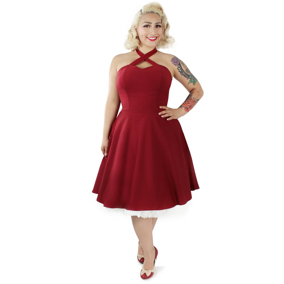 Burgundy Criss Cross Halter Dress XS-3XL | Vintage Galeria | Los ...