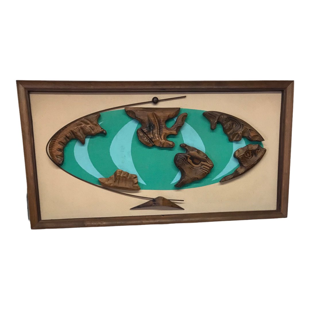 Mid-Century Witco World Map Carved Wood Continental Wall Art | Electric ...