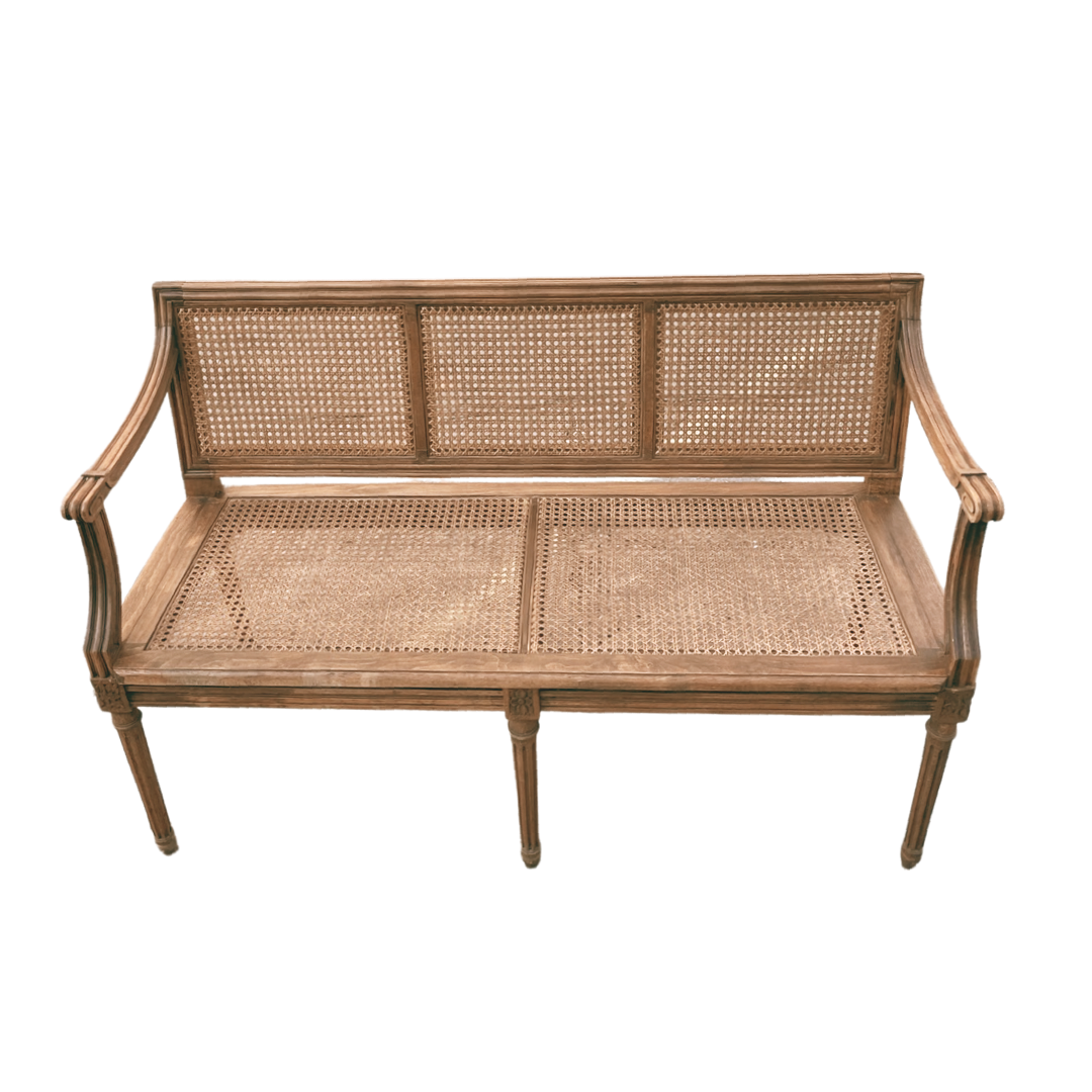 Walnut and Cane High Back Antique Bench | Reuse America | Brooklyn, NY