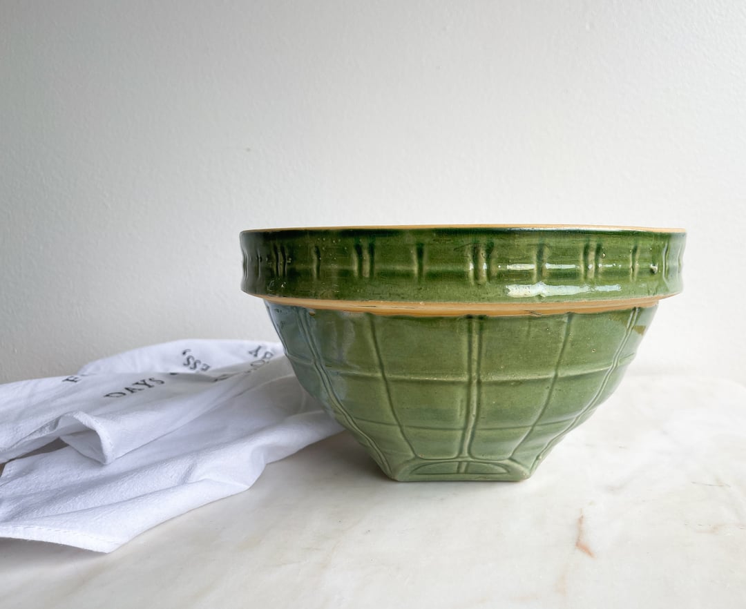 Antique McCoy Pottery Green Windowpane Ceramic Mixing Bowl with Raw ...