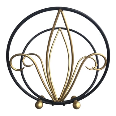 Vintage Gold & Black Iron Circular Collapsible Magazine Rack ...