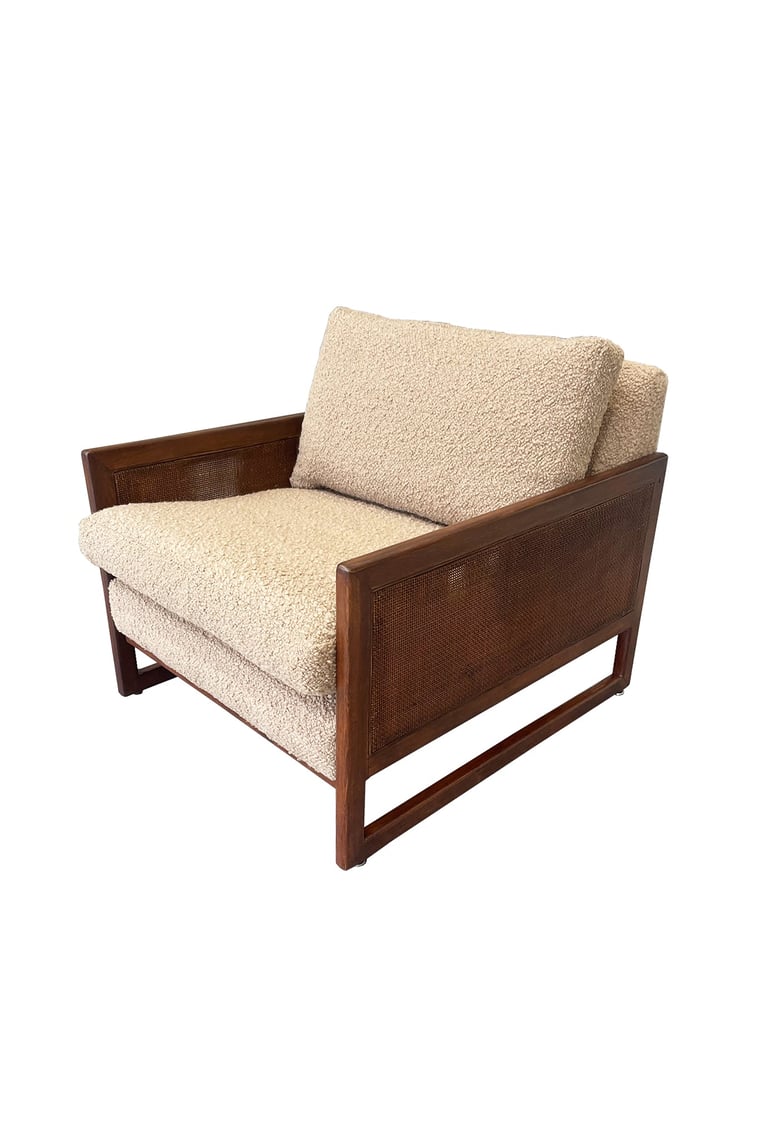 Midcentury Milo Baughman-Style Cane Lounge Chair With Shearling ...