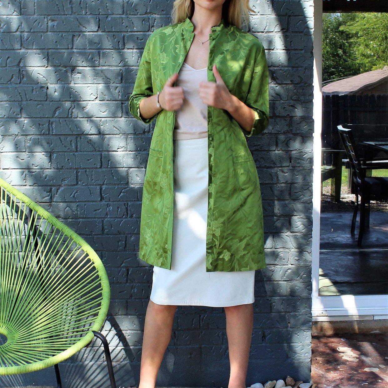 Vintage 1960s Dynasty Cheongsam Coat, Green Damask Silk | Mezcal ...