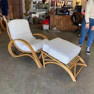 Restored Three-Strand "Grasshopper" Rattan Lounge Chair and Ottoman Set ...