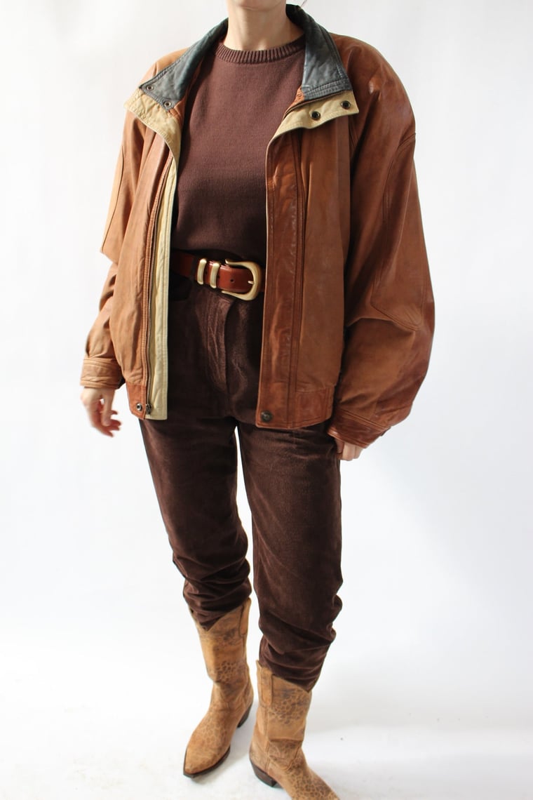 Vintage Cognac Leather Bomber Jacket | Na Nin | Richmond, VA