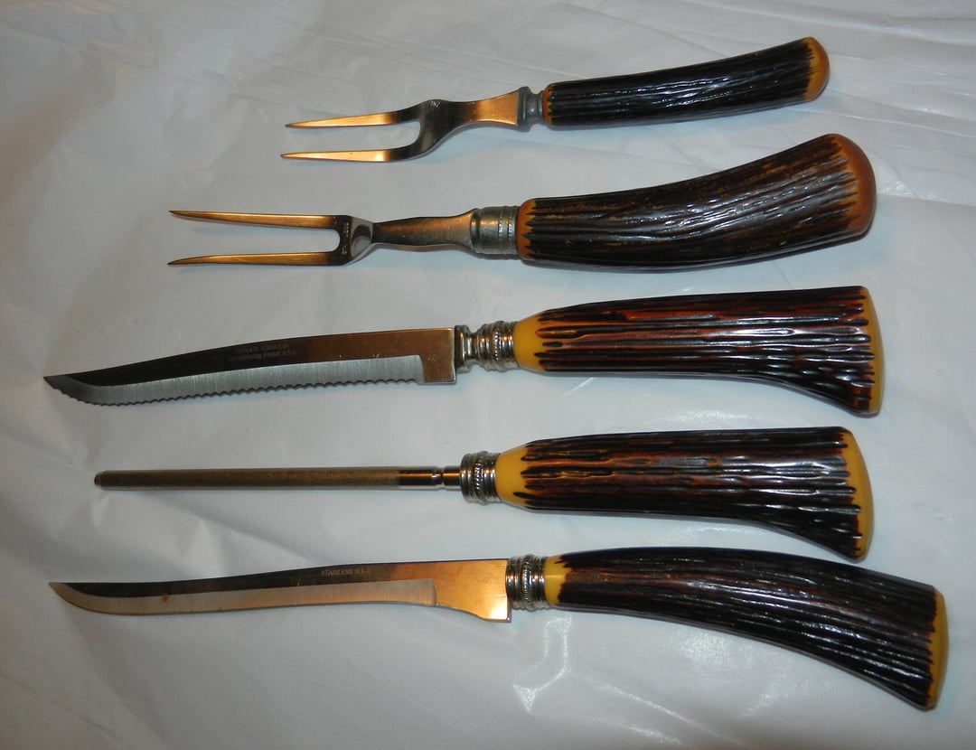 Stag Horn Carving Set~ WASHINGTON FORGE Stainless Steel Cutlery ...