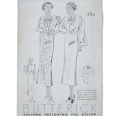 Vintage 30s Dress Sewing Pattern: Belted Frock 33 Bust | RareJule ...
