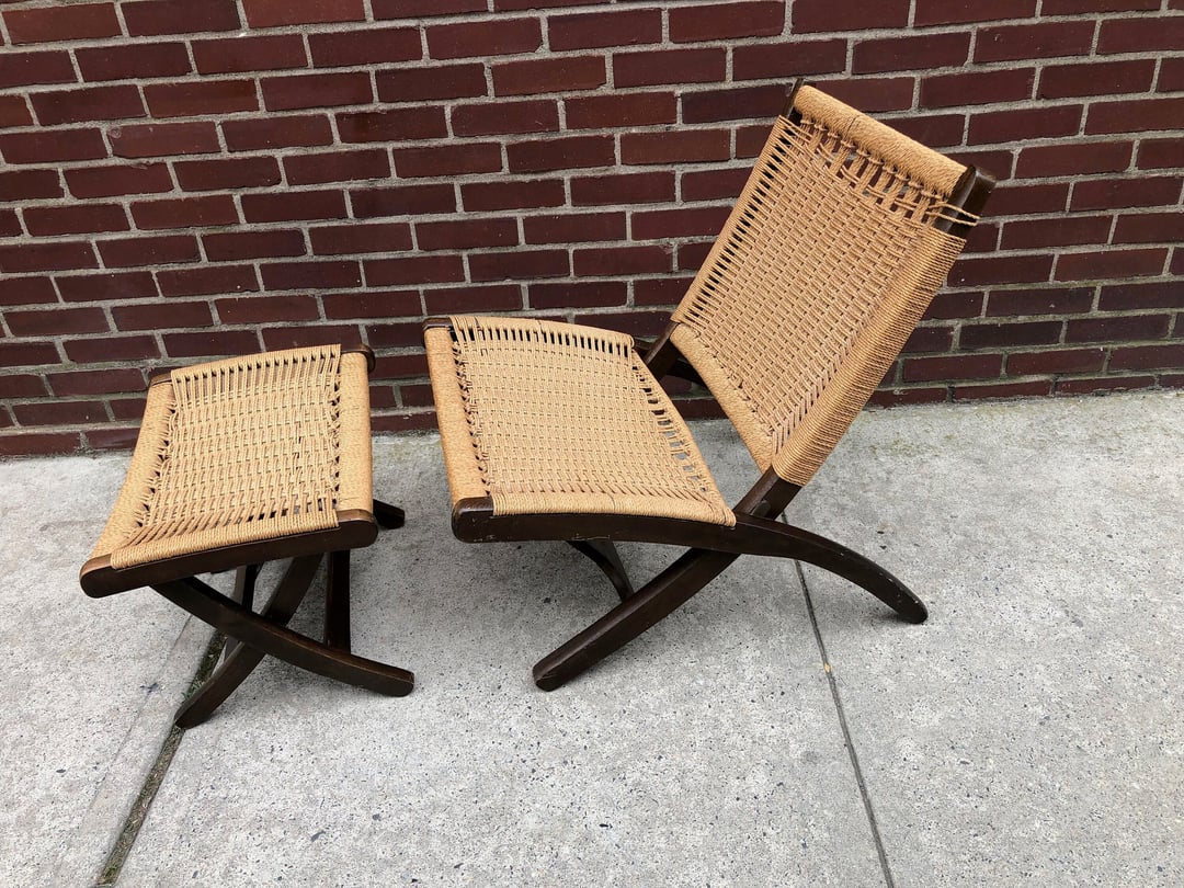 Hans Wegner Style Woven Rope Folding Chair with Ottoman -MINT | Bucks ...