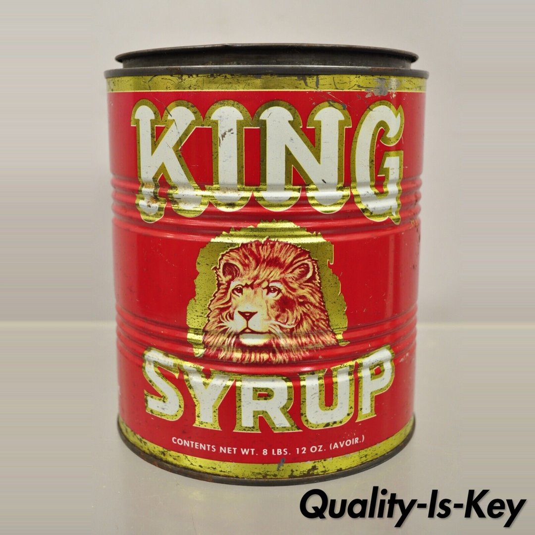 Vintage King Syrup Lion Head Tin Can Advertisement 8 lbs Mangels ...