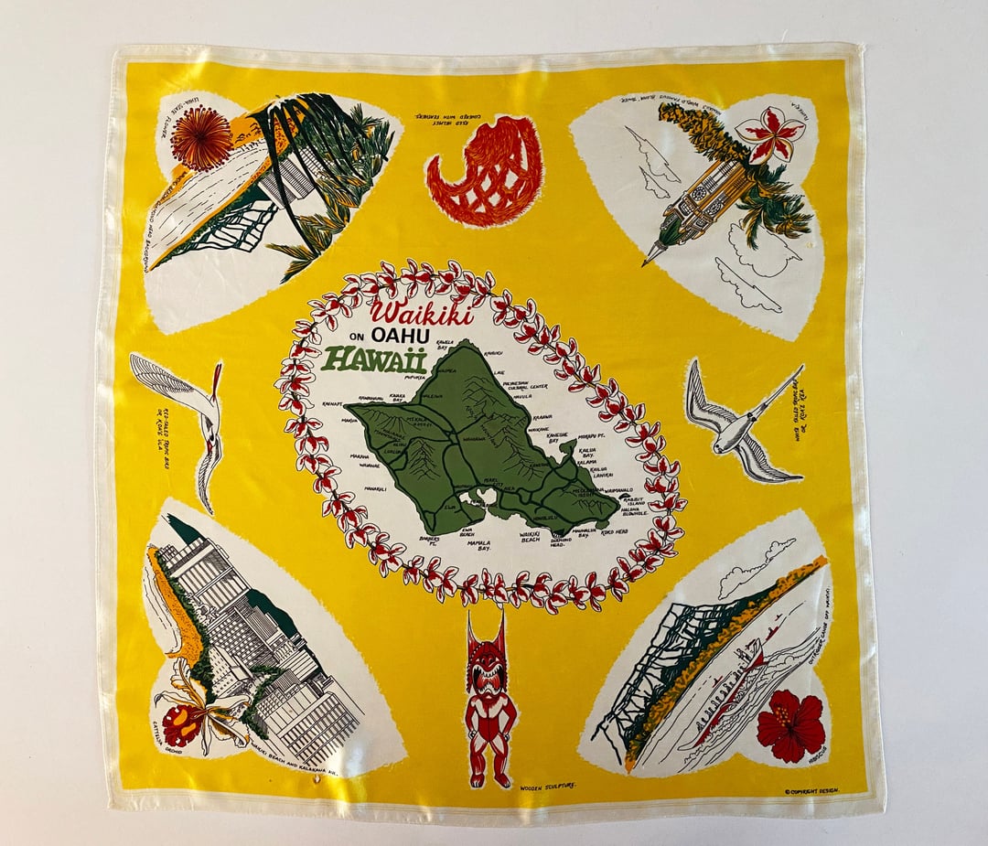 Vintage OAHU HAWAII Scarf | Souvenir 1950s 60s Island Map Design ...