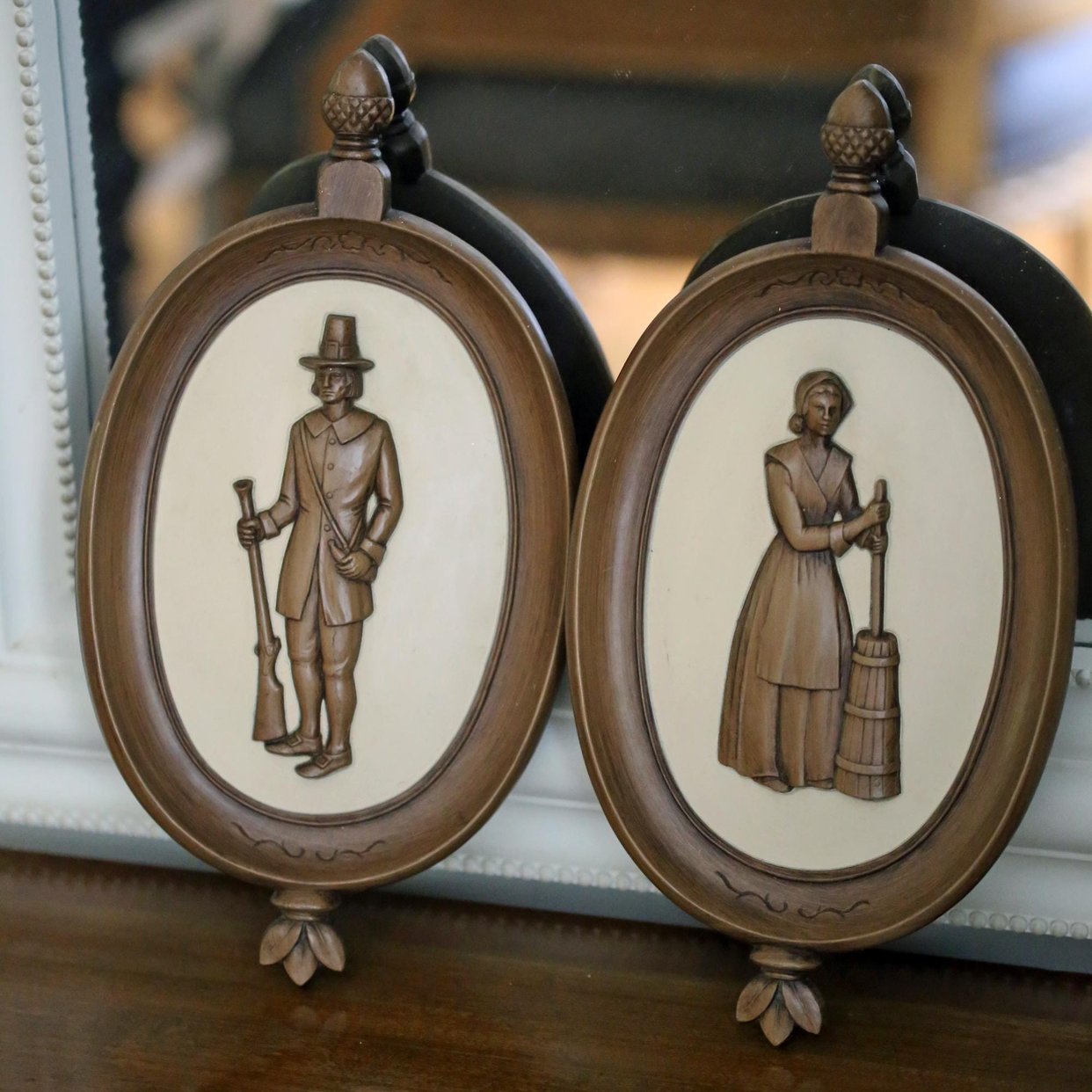 Vintage 1960s Puritan Man & Woman | Pilgrim Wall Plaques | | Moon Face ...