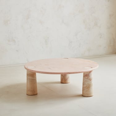 Round Pink Marble Coffee Table with Alabaster Legs, | South Loop Loft ...