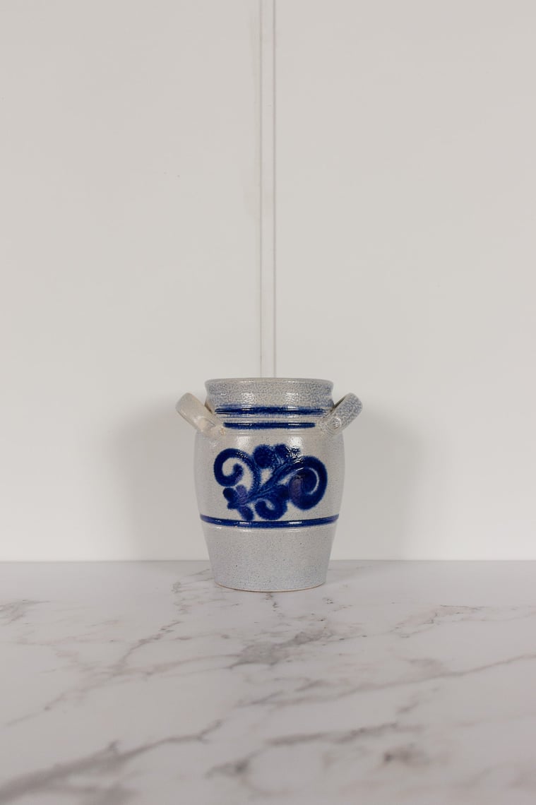 German salt glazed pottery vessel with cobalt blue pattern | Joliette ...