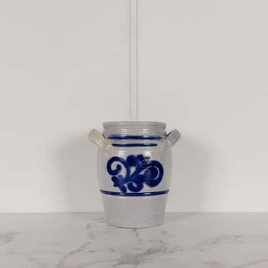 German salt glazed pottery vessel with cobalt blue pattern | Joliette ...