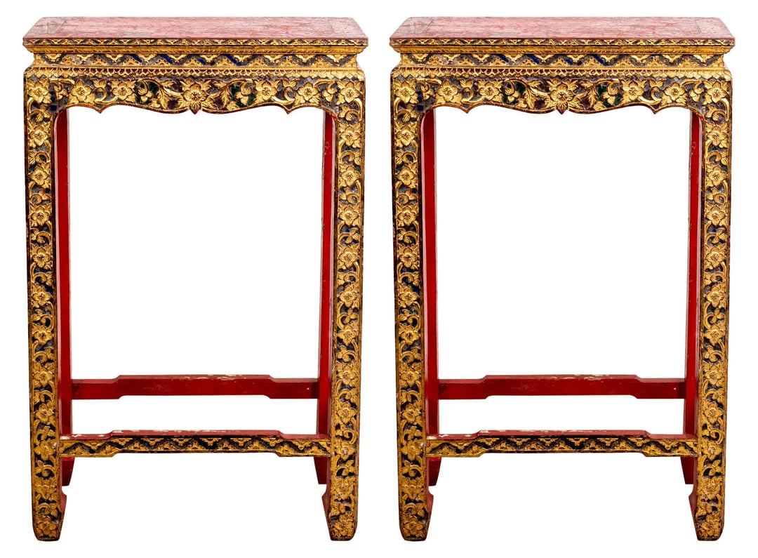 Pair of Polychrome Gilt Decorated Asian Stands | The Antique and ...