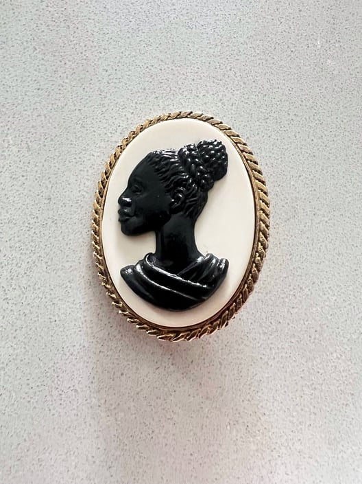 African queen cameo brooch vintage african jewelry lapel pin black Erstwhile Style New York NY