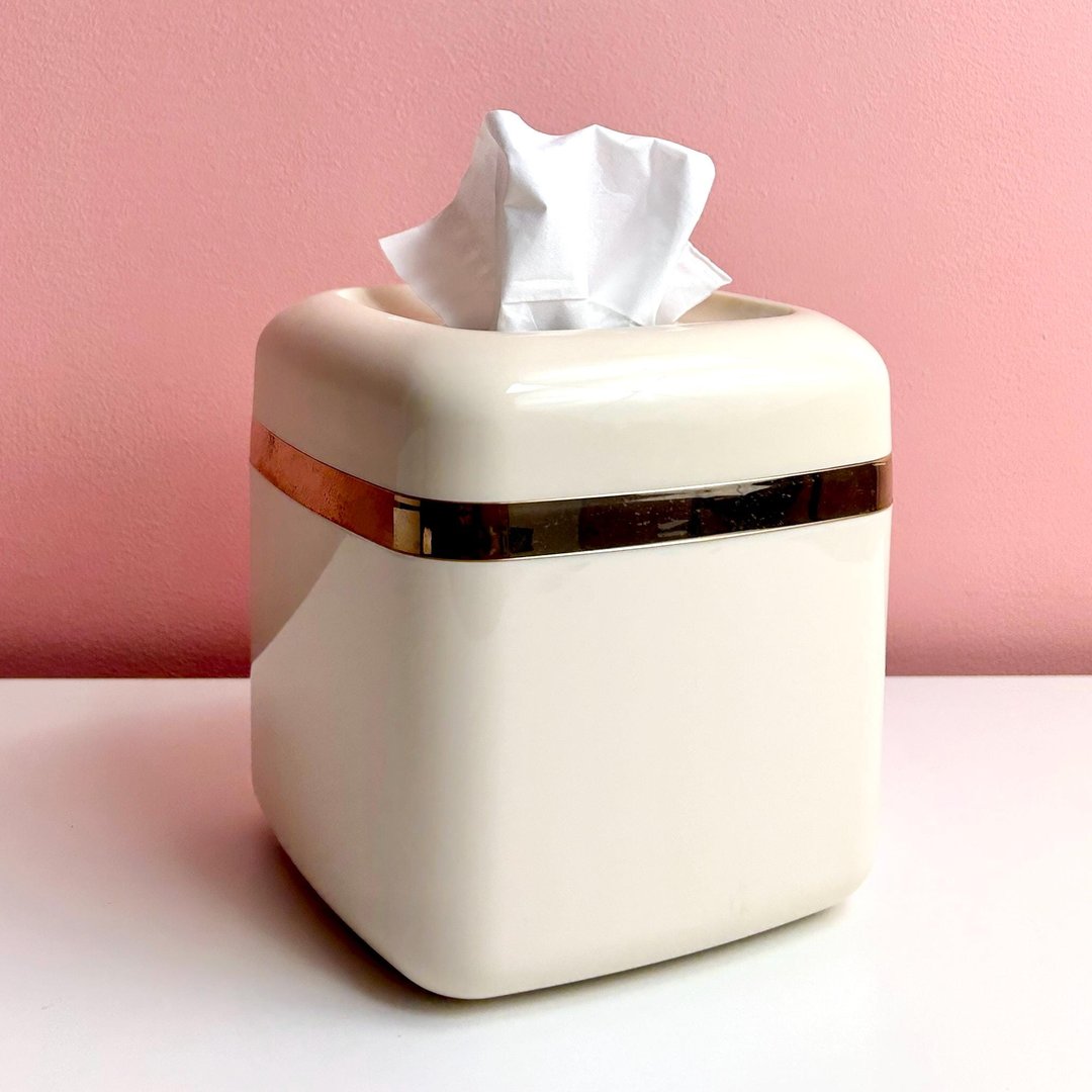 Curved Edge Tissue Box Cover with Gold Trim | Barela Vintage | New York, NY