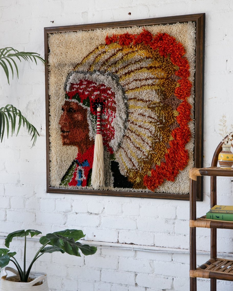 Mid Century Native American Indian Chief Fiber Art | Sunbeam Vintage ...