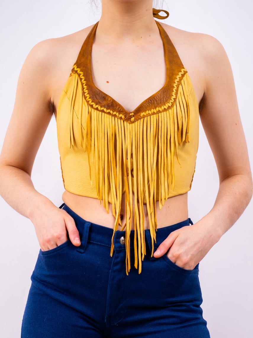 1970's leather fringe halter top | Erin Templeton | Vancouver, BC
