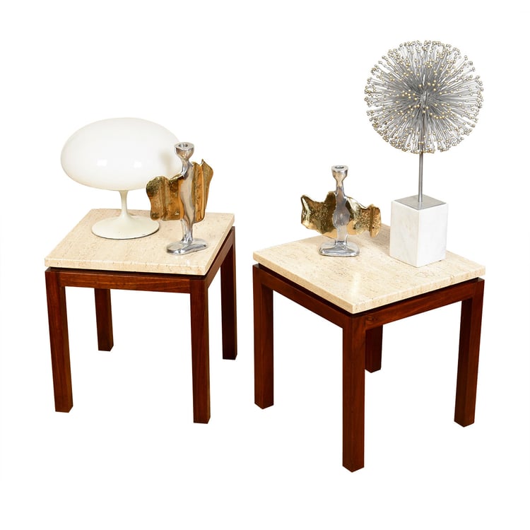 Pair, Floating Travertine Top MCM Square Accent Tables | Modern Mobler ...