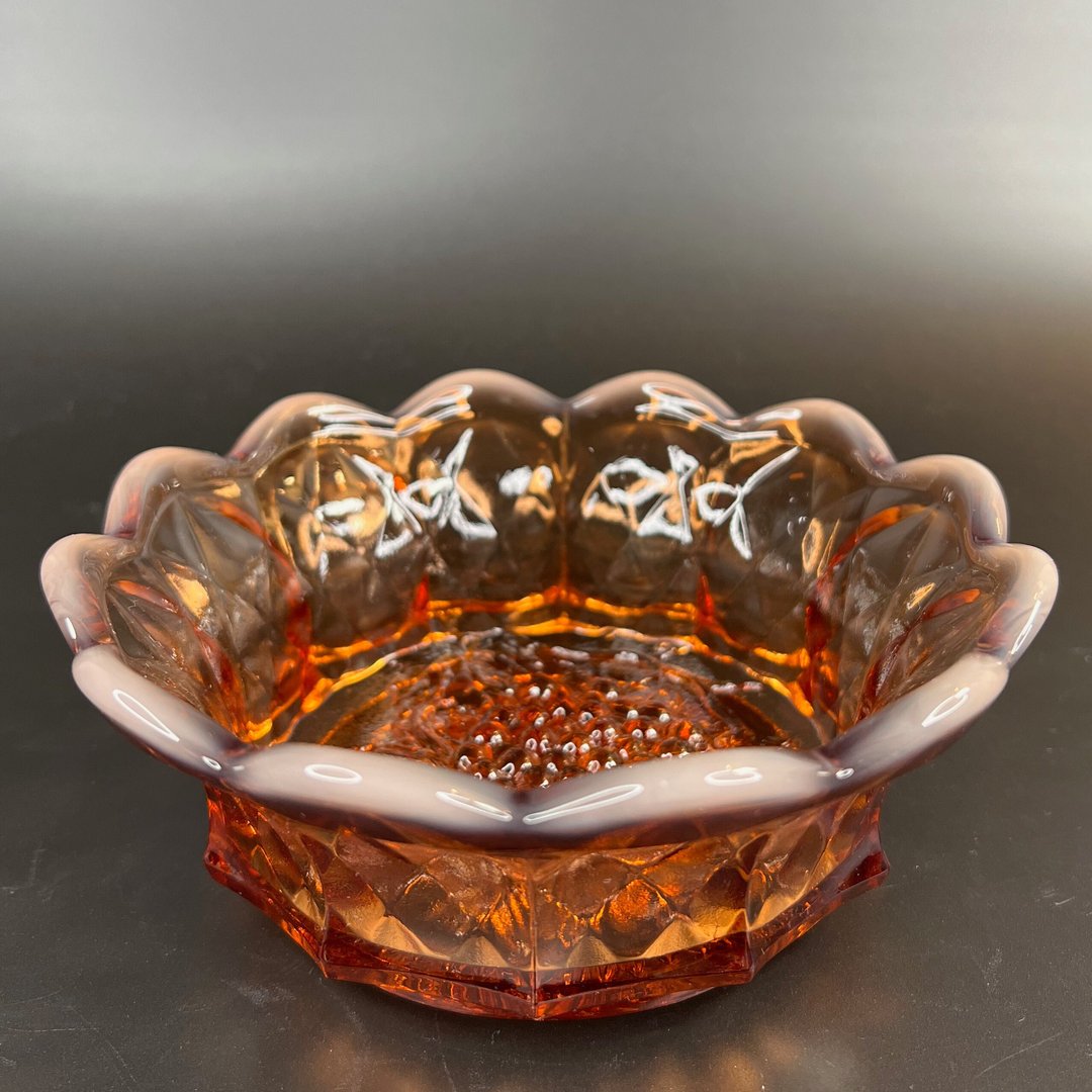 Fenton Opalescent Brown Bowl with Scalloped Edges and Grape Pattern ...