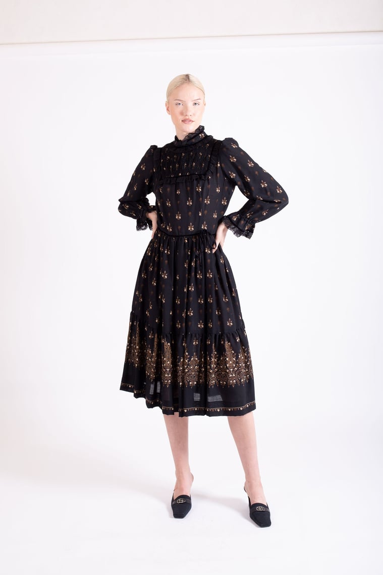 Vintage 1970s Mock Neck Floral Cotton Velvet and Lace Midi | Backroom ...