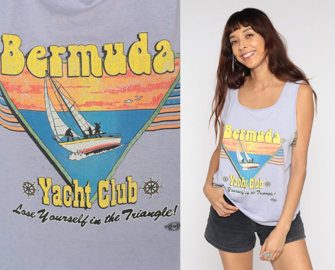 Bermuda Triangle Shirt 90s YACHT Club Graphic Tank Purple Top | Shop ...