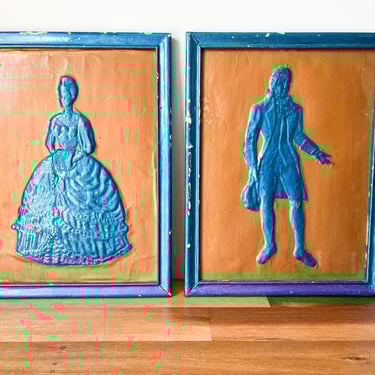 Framed Colonial Silhouettes. Handpainted Historical Man and Woman ...