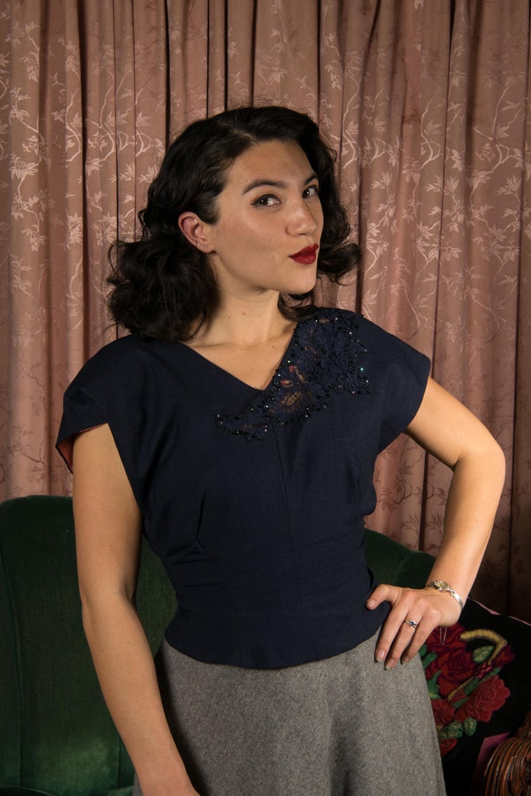 1950s Blouse - Charming Vintage 50s Homemade Blouse in Navy | Fab Gabs ...