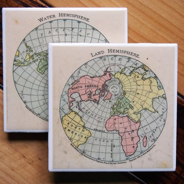 1899 Vintage World Map Coaster Set 2. Hemisphere Map. World | All ...