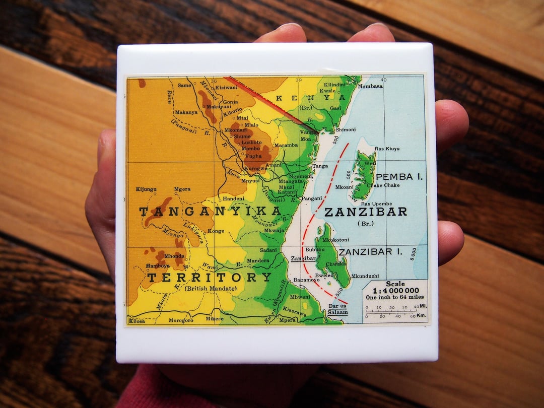 1939 Zanzibar Map Coaster. Tanzania Map. Vintage Zanzibar Gift. Africa ...